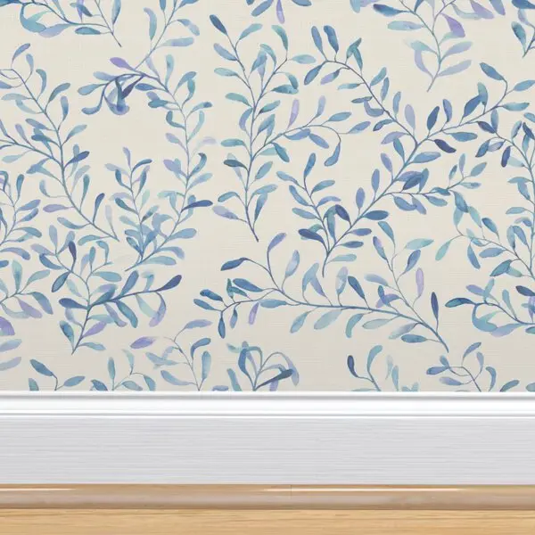 Spoonflower Foliage ~ Water 100% Natural Sisal Grasscloth Wallcovering - Blue
