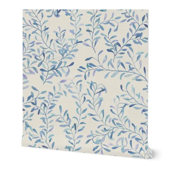 Spoonflower Foliage ~ Water 100% Natural Sisal Grasscloth Wallcovering - Blue
