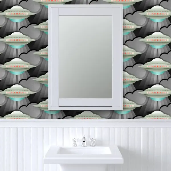 Spoonflower Art Deco Spaceship Night Space Custom Removable Wallpaper