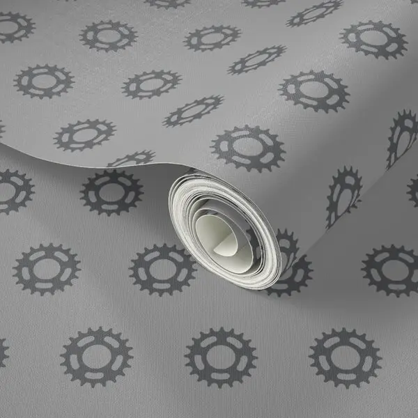 Spoonflower Bicycle Bike Ride Cogs And Gears Journey Cycling Custom Pre-pasted Wallpaper - Gray
