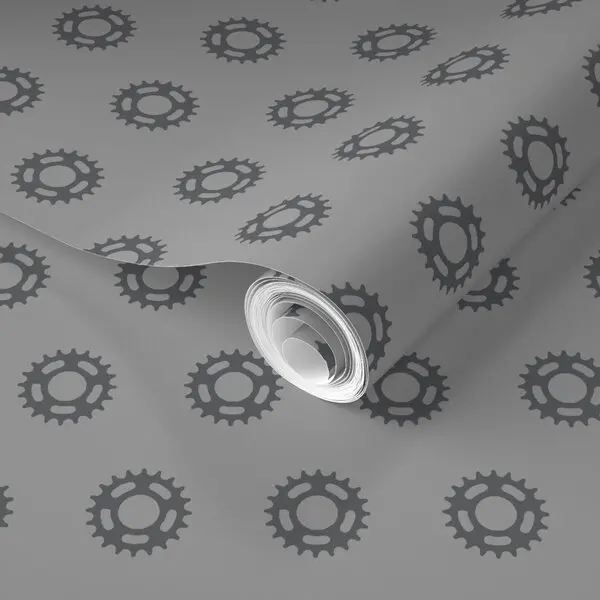 Spoonflower Bicycle Bike Ride Cogs And Gears Journey Cycling Custom Removable Wallpaper - Gray