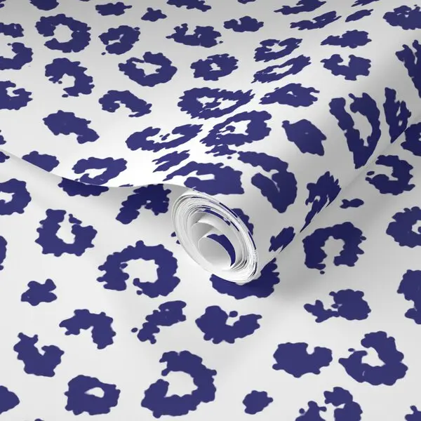 Spoonflower Summer Leopard Blue Animal Cheetah Custom Pre-pasted Wallpaper - Blue,white,purple