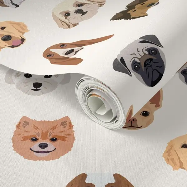 Spoonflower Dogs White Chihuahua Pomeranian Labrador Retriever Custom Removable Wallpaper - Brown,white,gray
