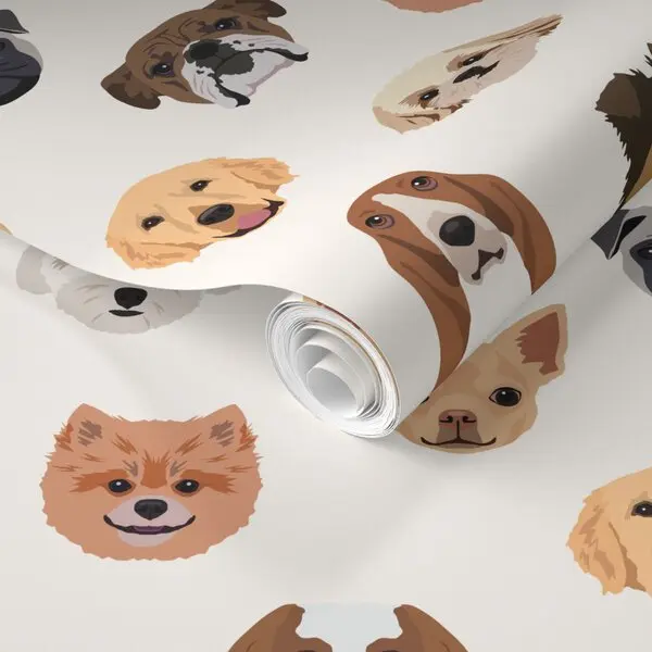 Spoonflower Dogs White Chihuahua Pomeranian Labrador Retriever Custom Removable Wallpaper - Brown,white,gray