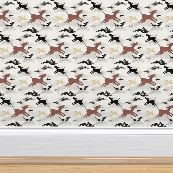 Spoonflower Free Puppies Neutrals 100% Natural Sisal Grasscloth Wallcovering - Beige