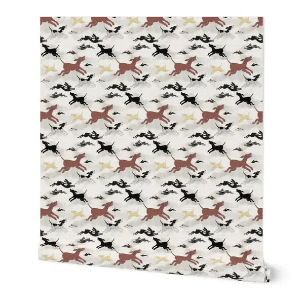 Spoonflower Free Puppies Neutrals 100% Natural Sisal Grasscloth Wallcovering - Beige