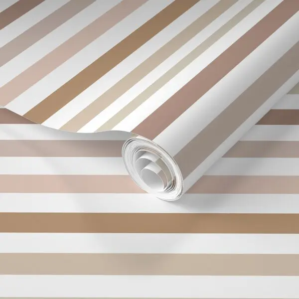 Spoonflower Neutral Stripes Golden Taupe Tan Blush Nude Sand Custom Pre-pasted Wallpaper - Brown,pink,gold