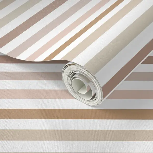 Spoonflower Neutral Stripes Golden Taupe Tan Blush Nude Sand Custom Pre-pasted Wallpaper - Brown,pink,gold