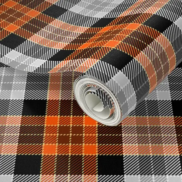 Spoonflower Plaid Check Tartan Halloween Custom Removable Wallpaper - Brown,orange,gray