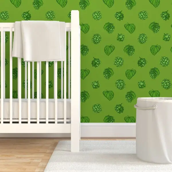 Spoonflower Polka Dots Hops Beer Leaves Botanical Block Custom Removable Wallpaper