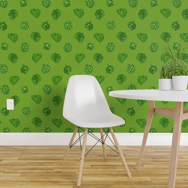 Spoonflower Polka Dots Hops Beer Leaves Botanical Block Custom Removable Wallpaper