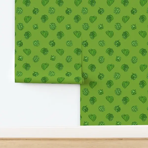 Spoonflower Polka Dots Hops Beer Leaves Botanical Block Custom Removable Wallpaper