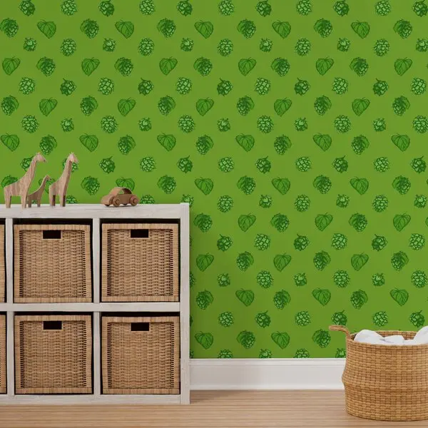 Spoonflower Polka Dots Hops Beer Leaves Botanical Block Custom Removable Wallpaper