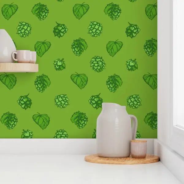 Spoonflower Polka Dots Hops Beer Leaves Botanical Block Custom Removable Wallpaper