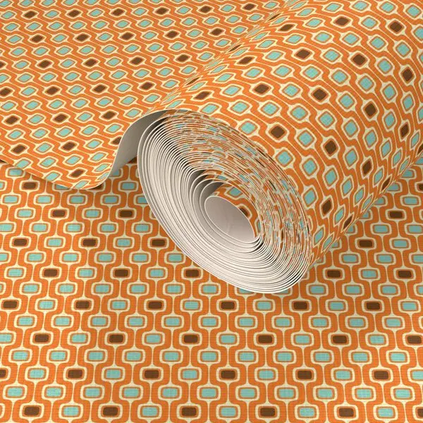 Spoonflower Funky Pods Frontier 100% Natural Sisal Grasscloth Wallcovering - Orange