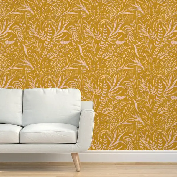 Spoonflower Gabriella Mustard With Candy 100% Natural Sisal Grasscloth Wallcovering