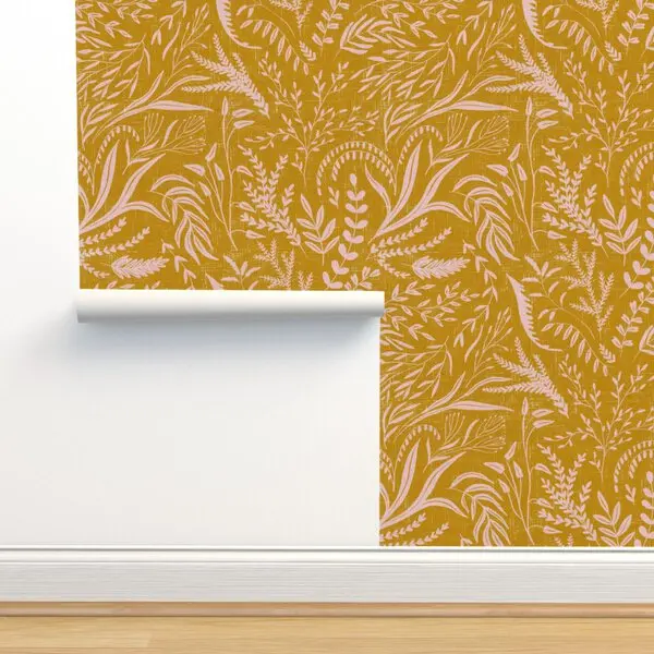 Spoonflower Gabriella Mustard With Candy 100% Natural Sisal Grasscloth Wallcovering