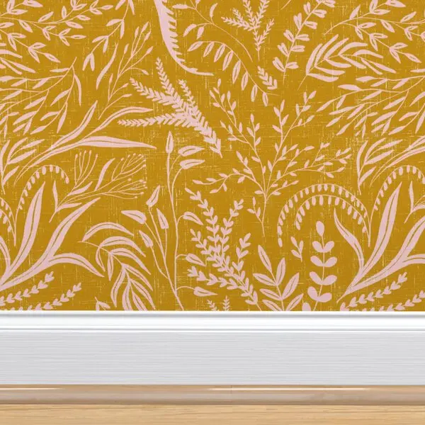 Spoonflower Gabriella Mustard With Candy 100% Natural Sisal Grasscloth Wallcovering