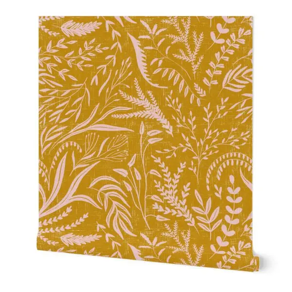 Spoonflower Gabriella Mustard With Candy 100% Natural Sisal Grasscloth Wallcovering