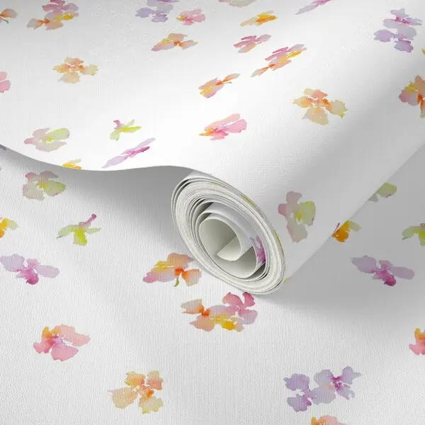 Spoonflower Falling Petals White Background Custom Removable Wallpaper - Gray,brown,pink