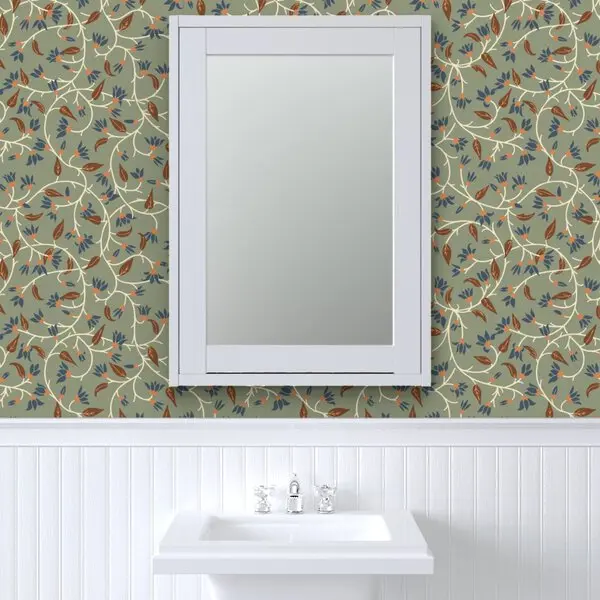 Spoonflower Australian Blue Bells Earth Tones Sage Custom Pre-pasted Wallpaper