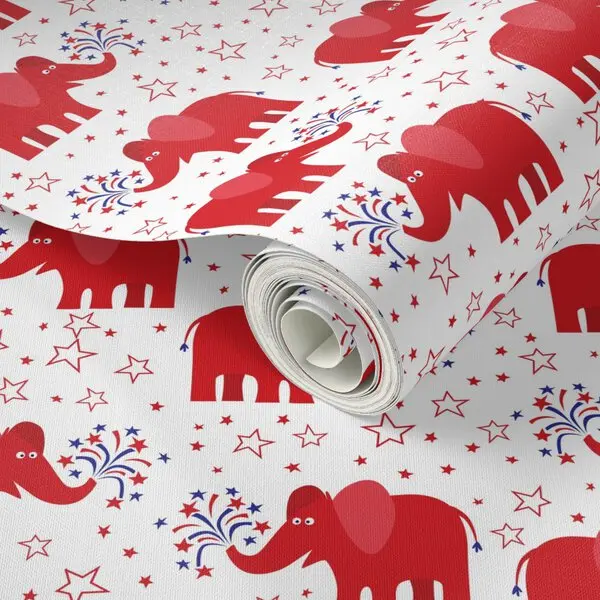 Spoonflower Red Republican Elephant Custom Removable Wallpaper - White,purple,pink