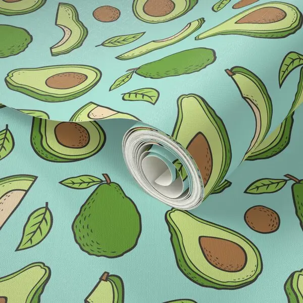 Spoonflower Avocado Mint Green Vegetable Fruit Food Summer Custom Removable Wallpaper - Green,teal,sage