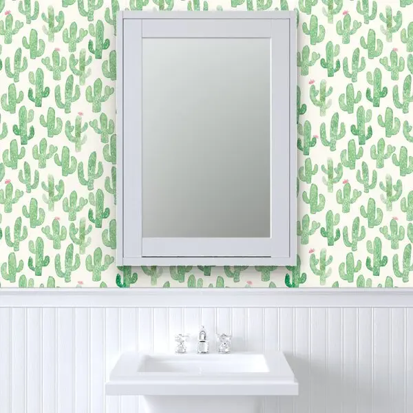 Spoonflower Cactus Print Large Pink Green Succulent Desert Custom Removable Wallpaper