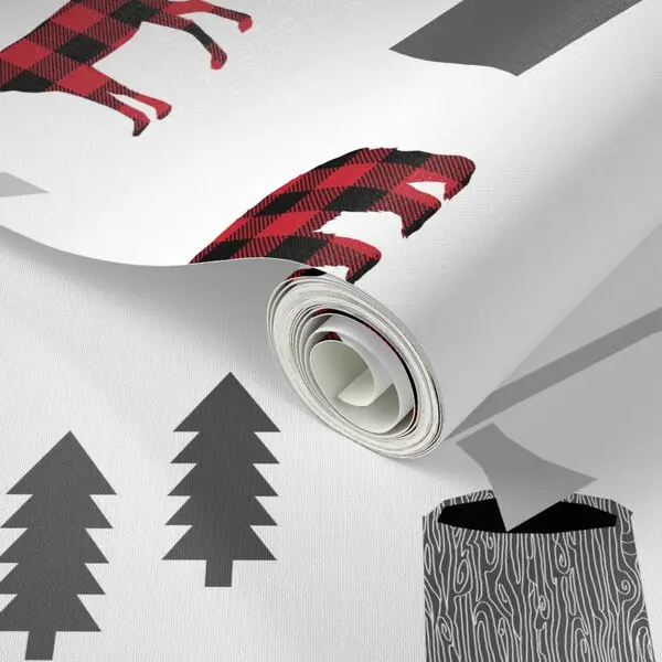 Spoonflower Micro Mini Tiny Buffalo Plaid Canada Custom Removable Wallpaper - White,red,brown