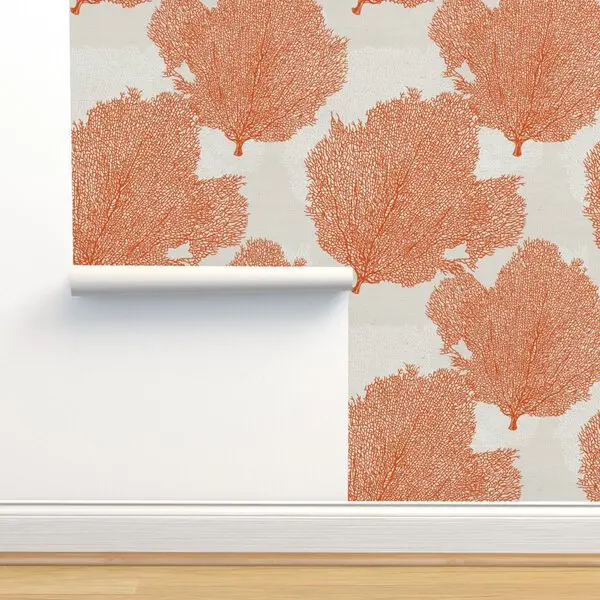 Spoonflower Fan Coral 100% Natural Sisal Grasscloth Wallcovering