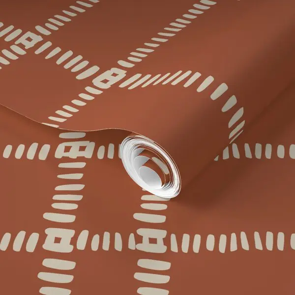 Spoonflower Plaid Classic White Burnt Orange Modern Custom Pre-pasted Wallpaper - Red