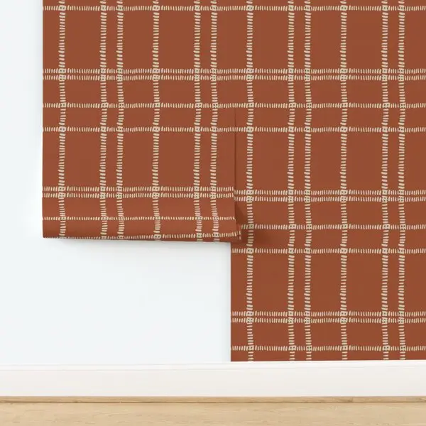Spoonflower Plaid Classic White Burnt Orange Modern Custom Pre-pasted Wallpaper