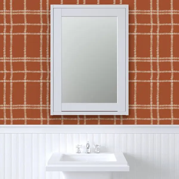 Spoonflower Plaid Classic White Burnt Orange Modern Custom Pre-pasted Wallpaper