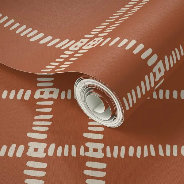 Spoonflower Plaid Classic White Burnt Orange Modern Custom Pre-pasted Wallpaper - Red