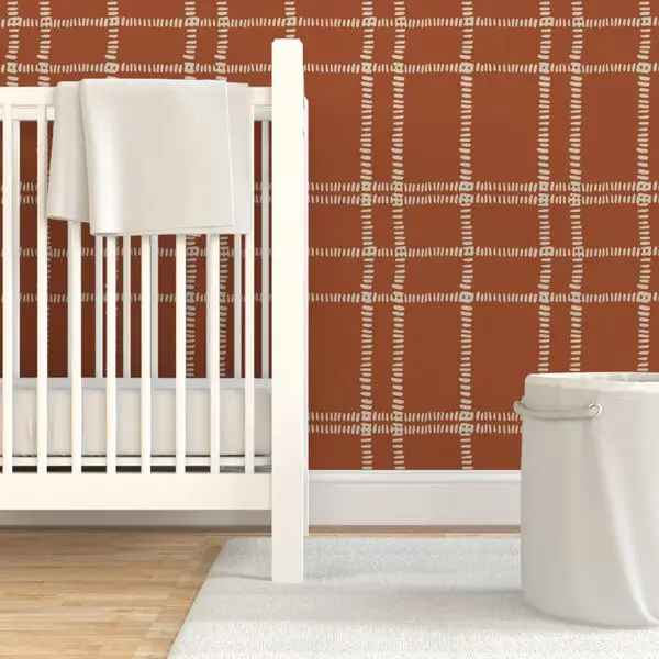 Spoonflower Plaid Classic White Burnt Orange Modern Custom Pre-pasted Wallpaper