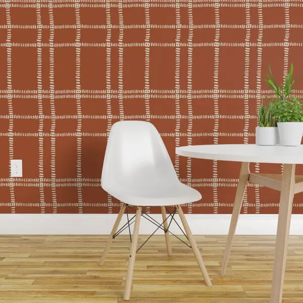 Spoonflower Plaid Classic White Burnt Orange Modern Custom Pre-pasted Wallpaper