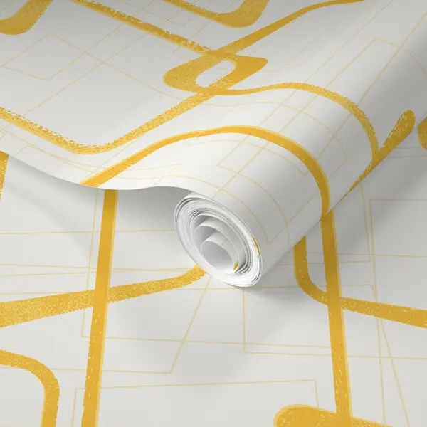 Spoonflower Retro Yellow Geometric Pattern Abstract Shapes Custom Removable Wallpaper - Yellow,white,gray