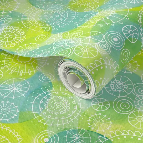 Spoonflower Sea Garden Blooming Water Green Custom Removable Wallpaper - Green,mint