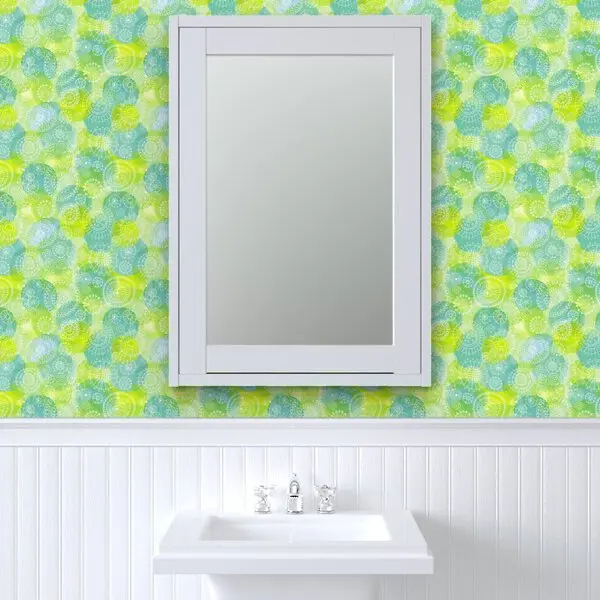 Spoonflower Sea Garden Blooming Water Green Custom Removable Wallpaper - Green,mint