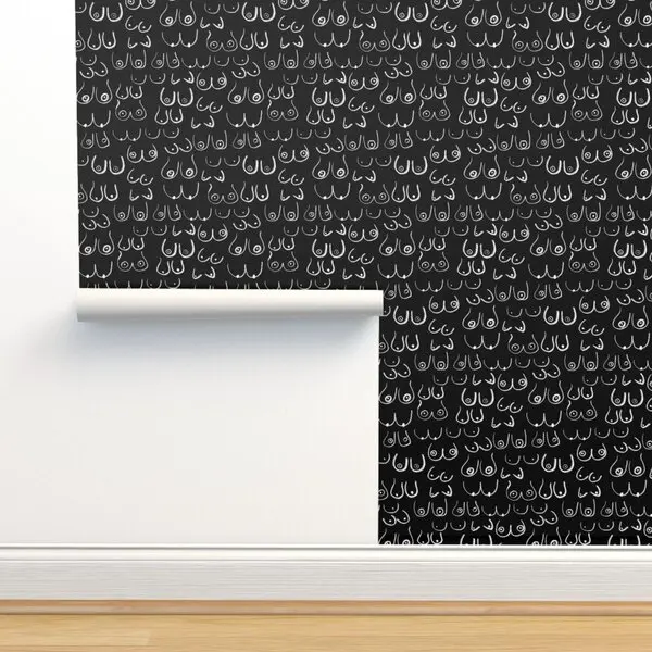 Spoonflower Black White Lady Ladies Funny Boobs Breasts Breast Custom Pre-pasted Wallpaper