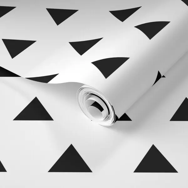 Spoonflower Black Triangles White Abstract Geometric Custom Pre-pasted Wallpaper - Black,white,gray
