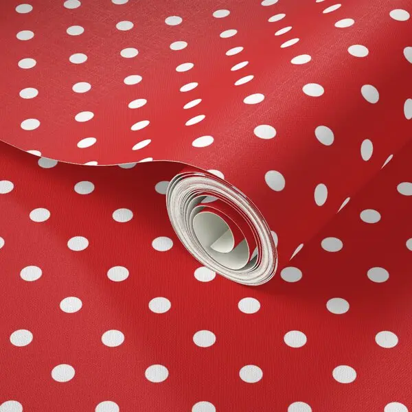 Spoonflower Vintage Retro Circles Dots Spots Picnic Beach Custom Removable Wallpaper - Red,white,pink