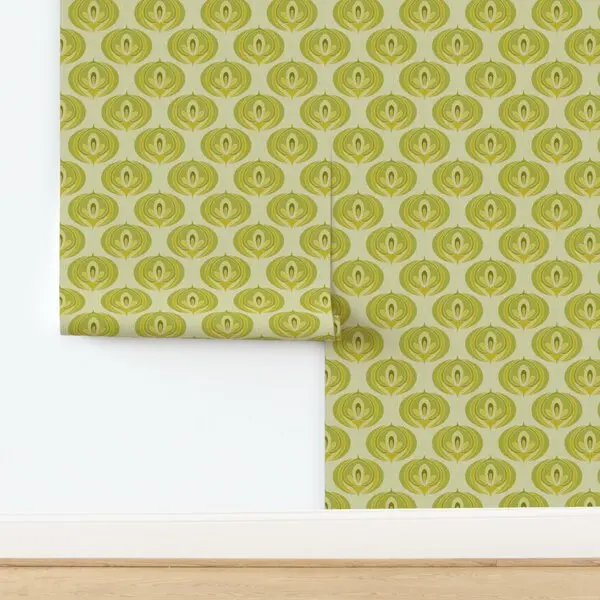 Spoonflower Magic 70s Style Cream Retro Mid Century Custom Pre-pasted Wallpaper