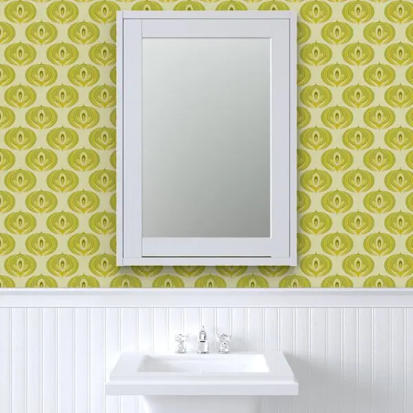 Spoonflower Magic 70s Style Cream Retro Mid Century Custom Pre-pasted Wallpaper