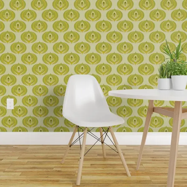 Spoonflower Magic 70s Style Cream Retro Mid Century Custom Pre-pasted Wallpaper