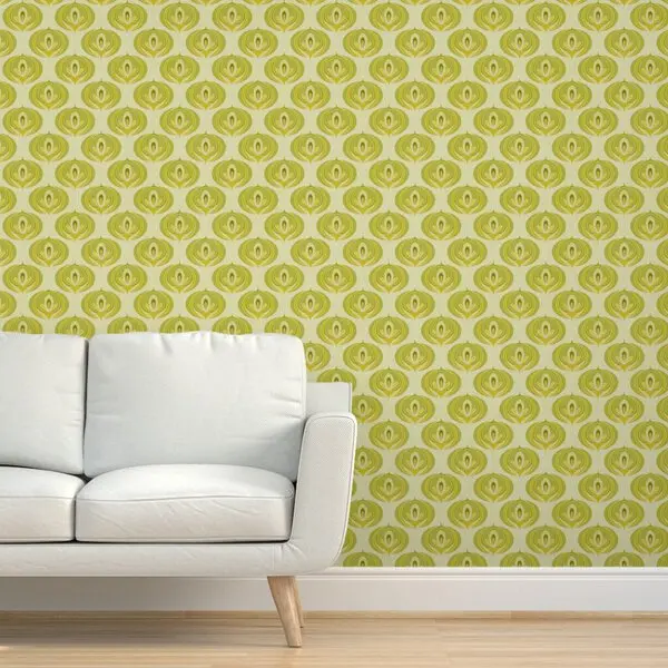 Spoonflower Magic 70s Style Cream Retro Mid Century Custom Pre-pasted Wallpaper