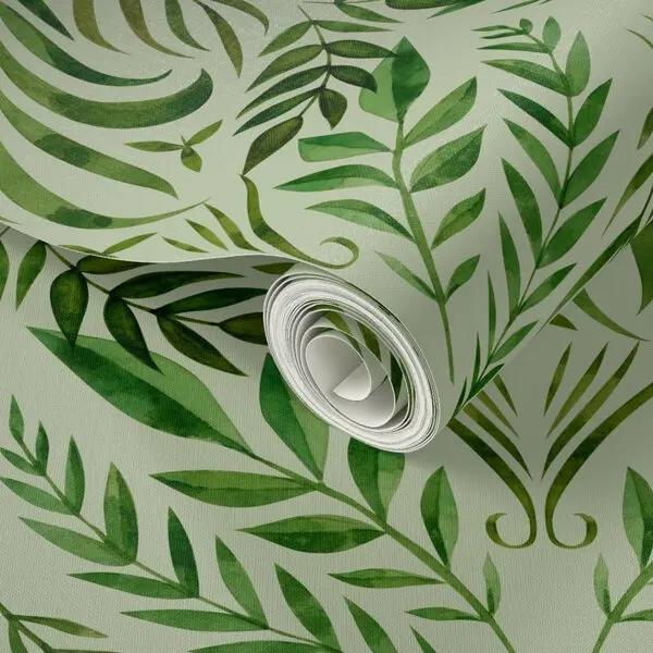 Spoonflower Greenery Botanical Boho Victorian Greenhouse Custom Pre-pasted Wallpaper - Green