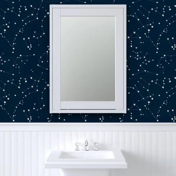 Spoonflower Stars Navy Constellation Astrology Zodiac Night Custom Removable Wallpaper - Navy,blue