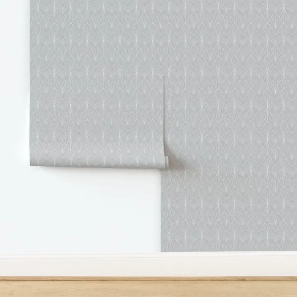 Spoonflower White Geometric Art Deco Neutral Symmetrical Custom Pre-pasted Wallpaper - Gray,white