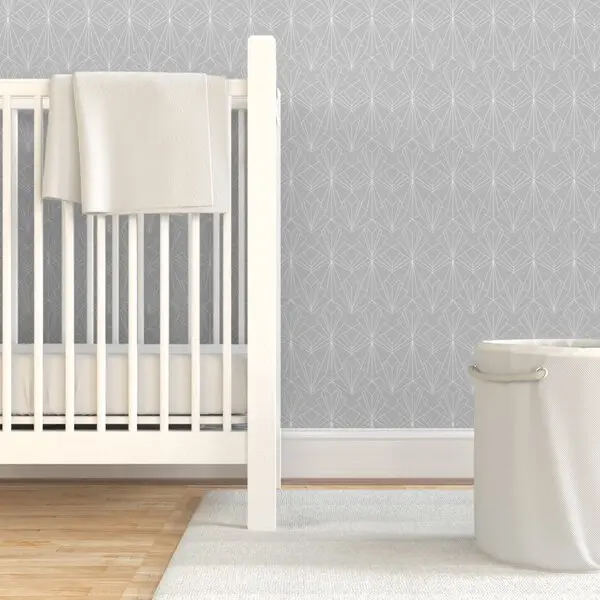 Spoonflower White Geometric Art Deco Neutral Symmetrical Custom Pre-pasted Wallpaper - Gray,white
